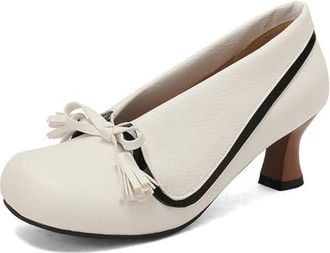 Generic Escarpins vintage &agrave; bout rond pour femme avec noeud d&eacute;coratif, confortables et polyvalents, blanc, 38.5 EU