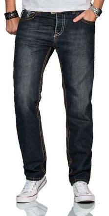 Alessandro Salvarini Herren Jeans Comfort Fit Dicke zier Nähte Jeanshose Kontrastnaht Komfort-Jeans [AS-220-Dunkelblau-W30-L32]