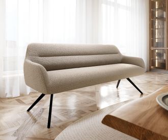 DELIFE Esszimmerbank Taya-Flex 200 cm Boucl&eacute; Schlamm Kreuzgestell kantig Schwarz Taschenfederkern, B&auml;nke