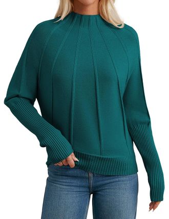 Grace Karin Damen Rollkragen Pullover Strickoberteil Raglan&auml;rmel Gerippte Abschl&uuml;sse Jumper Dunkelblaugr&uuml;n XL