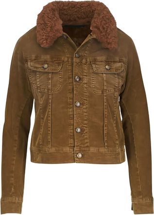 R13 fleece-collar corduroy jacket - Braun