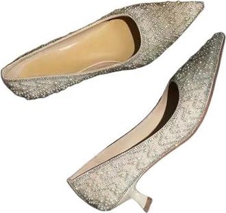 Generic YUJIEBB Chaussures &agrave; talons hauts pour femme avec paillettes et strass, Abricot 4 cm, 35.5 EU