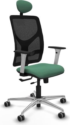 Piqueras y Crespo Stuhl mit R&uuml;ckenlehne aus Netzstoff, mit wei&szlig;en und schwarzen Armlehnen, h&ouml;henverstellbare Lendenwirbelst&uuml;tze und festes Kopfteil, ausgestattet mit Sy