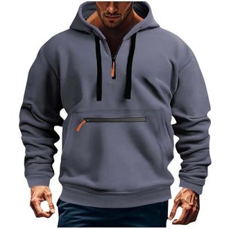 Generic Sweat &agrave; capuche zipp&eacute; classique de couleur unie avec poche et cordon de serrage - Design tendance - Coupe droite - Col zipp&eacute; - Manches longues - L&eacute;ger