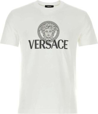 Versace Homme, Tops, Blanc, Taille: XL T-shirt en Coton Blanc Classique