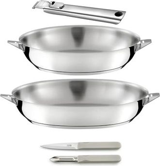 Cuisinox Eclipse - Set cuisson et coutellerie - Po&ecirc;les 24/28 cm inox, &eacute;plucheur et couteau office - Poign&eacute;e amovible inox - Compatible tous feux dont induction