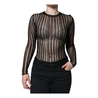 Dolce & Gabbana Femme, Pulls, Noir, Taille: 36 FR Haut &agrave; Rayures Transparentes &agrave; Manches Longues