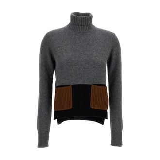 Plan C Pullover mit Rollkragen und Taschen - - Knitwear - Damen - Mehrfarbig - M