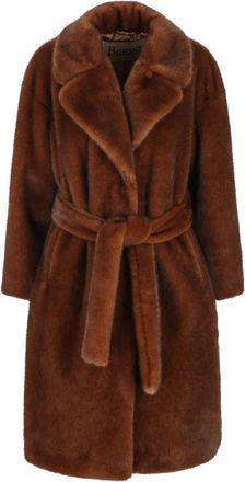 Herno Mantel aus Faux Fur mit Gürtel - Braun