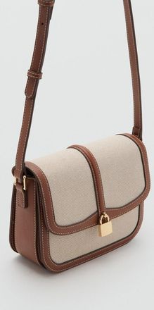 Mango Sac bandouli&egrave;re toile contrast&eacute;e marron moyen - Femme - Taille unique - MANGO