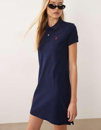 Polo Ralph Lauren Kurz&auml;rmliges, legeres Tageskleid in Marineblau mit Polokragen-Navy