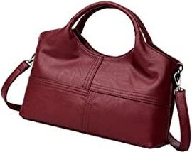 Hemobllo Sac Main Femme Bandoulière Vintage Haute Capacité Sac à Main Multifonction pour Bureau Simili Cuir Souple Rouge Foncé Mode et Pratique pour Femmes et 
