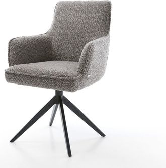 DELIFE Drehstuhl Heira-Flex mit Armlehnen Bouclé Silbergrau Kreuzgestell breit Schwarz 360° drehbar Wippfunktion Taschenfederkern, Esszimmerstühle