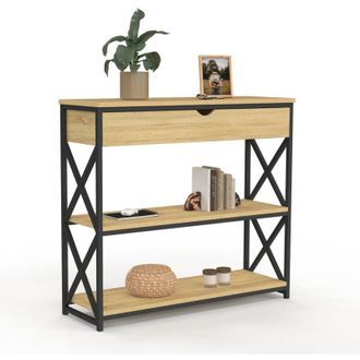 IDMarket Console 1 tiroir WAYNE 2 &eacute;tag&egrave;res design industriel