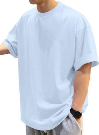 TOMWELL Oversize T-Shirt pour Homme Manche Courte à col Rond Été Hauts Manches Courtes Basique Couleur Solide Sweatshirt Top Basic Tee Shirt Col Rond Vintage 