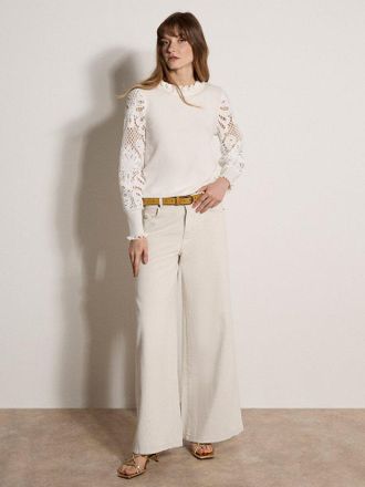 Apricot Rundhalspullover Spitzen-Strickpullover Spitze