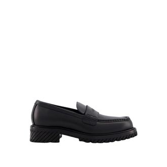Off-white Schwarze Lederslipper mit gepr&auml;gtem Logo - - Shoes - Herren - Schwarzk - 40 EU