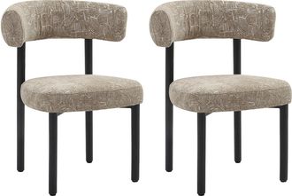 Vente-Unique 2er Set St&uuml;hle - Strukturstoff & schwarzes Metall - Beige und Weiss - SELORIN