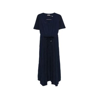 Herno Midikleid mit V-Ausschnitt- kurzen &Auml;rmeln- Kordelzug in der Taille und Faltenrock - - Dresses - Damen - Blau - M