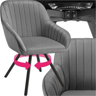 TecTake Tectake - Chaise pivotante à 360° avec accoudoirs en velours rembourrée gris