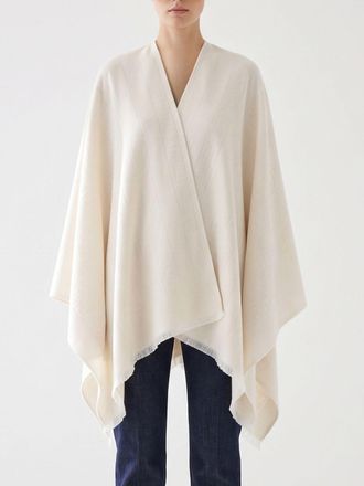 Fendi Cape en m&eacute;lange de laine vierge et soie avec ourlet asym&eacute;trique &agrave; franges