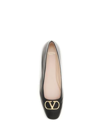 Valentino Garavani Womens Ballerina Flats Vlogo Signature Black Nappa Calf Leather Shoes