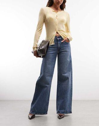 Levi's 728 jean large taille haute d&eacute;lavage moyen-Bleu
