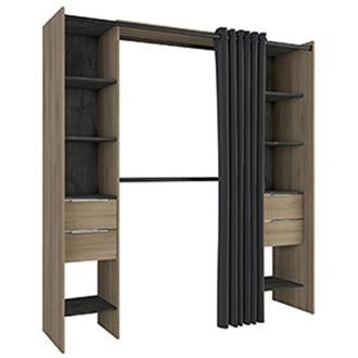 PEGANE Kit placard extensible coloris Chene kronberg/sidewalk + rideau noir - L115-190 x P50 x H203 cm -PEGANE