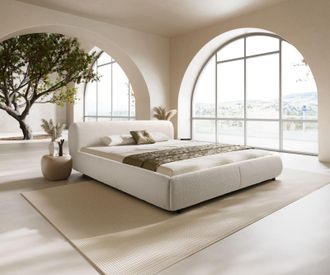 DELIFE Polsterbettgestell Shona 180x200 cm Boucl&eacute; Creme-Wei&szlig;, Polsterbetten