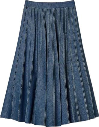 Twinset Femme, Jupes, Bleu, Taille: 42 FR Longue Jupe Pliss&eacute;e en Denim