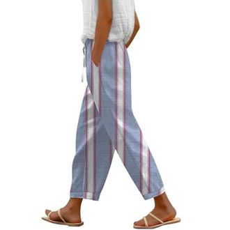 Generic Pantalon L&eacute;ger Femme Ample Fluide en Lin pour Pantalon Court en Lin &Agrave; Fleurs pour Femme Taille &Eacute;lastique Coupe Droite D&eacute;contract&eacute; La Plage avec Ample 