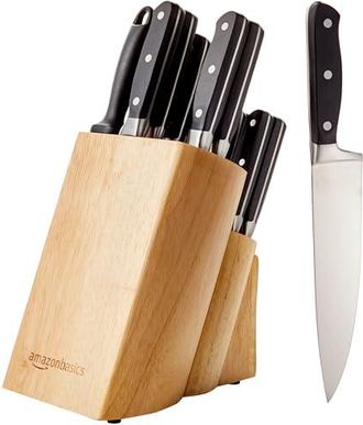 Amazon Basics Bloc de Couteaux 18 pièces Haut de Gamme, Métallique