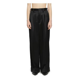 Junya Watanabe Femme, Pantalons, Noir, Taille: 38 FR Pleated Satin Pantalons