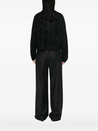 Soft Goat Fuzzy Wool Crewneck Sweater - Black