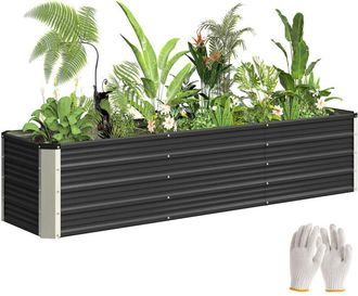 OUTSUNNY Jardini&egrave;re sur&eacute;lev&eacute;e - Outsunny - gants - pour fleurs, herbes, l&eacute;gumes - cadre en acier - 183 x 47 x 40 cm - gris