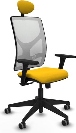 Piqueras y Crespo R&uuml;ckenst&uuml;tzstuhl mit 3D-Armen, h&ouml;henverstellbarer Lendenwirbelst&uuml;tze und festem Kopfteil, ausgestattet mit 3 Positionen und Schneidschaum, Wei&szlig;/Gelb