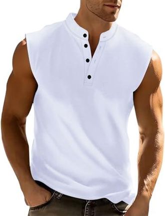 Generic DENGJIAMY Henley Chemises sans manches pour homme - D&eacute;bardeurs solides - D&eacute;bardeurs d&eacute;t&eacute; d&eacute;contract&eacute;s - Col en V - Chemise dentra&icirc;nement tendance pour