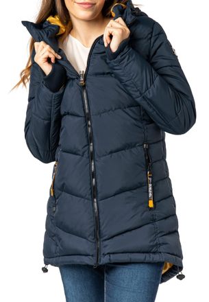 Sublevel Damen Winterjacke Stepp-Mantel mit Kapuze lang & tailliert, Outdoorjacke f&uuml;r Damen dark-blue1 XXL