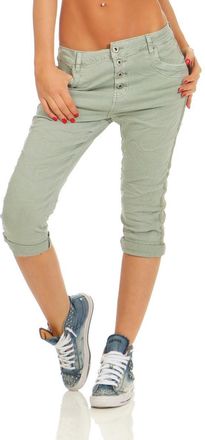 Fashion4Young 11510 Damen Caprihose Slimline Haremshose Sommer Pants 7/8 Hose Slimfit (Gr&uuml;n, 3XL-46)