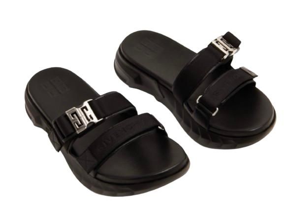 Black Leather Marshmallow Sandals Size 41