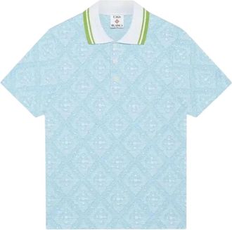 Casablanca Homme, Tops, Bleu, Taille: M Polo Jacquard &agrave; Manches Courtes