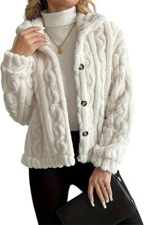 Generic Vestes de lit en polaire Sherpa pour femme - Long cardigan - Veste pelucheuse &agrave; boutons - Col montant - Manteaux dhiver doux d&eacute;contract&eacute;s, blanc, XXL