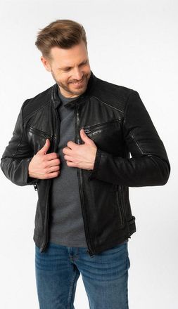 Mauritius Lederjacke MMTaibo SF mit Stehkragen und Drucker