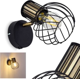 HOFSTEIN Wandleuchte Bacau, verstellbare Wandlampe aus Metall in Schwarz/Gold, 1-flammig, 1 x E27, Retro/Vintage Wandspot, An-/Ausschalter am Gehäuse, Lichteff