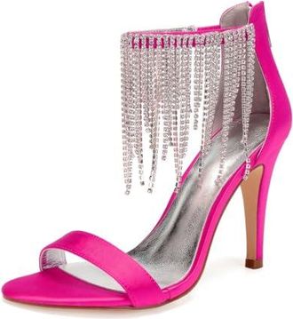 Generic Femme Talon Aiguille Chaussure Escarpin Sandale Ouvert Chic Mari&eacute;e Et&eacute; Talon Mariage Soir&eacute;e Chaussures 10.5Cm,Rose Red,36 EU