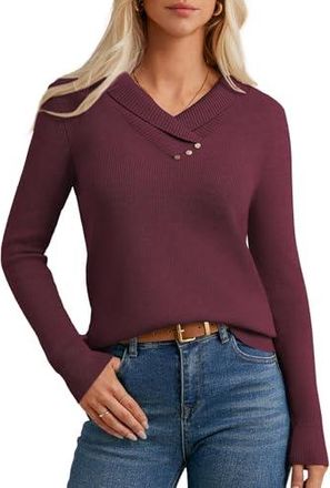 Grace Karin Pull Femme &agrave; Col Ch&acirc;le en Maille avec Manches Longues et D&eacute;collet&eacute; en V, Tricot Confortable et Extensible