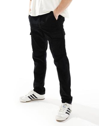 Jack & Jones Pantalon cargo ample en velours c&ocirc;tel&eacute; - Noir
