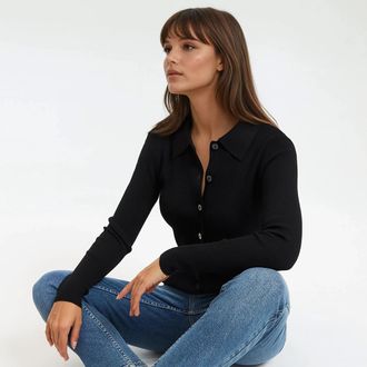 La Redoute Collections Cardigan Col Polo En Fine Maille Boutonn&eacute;