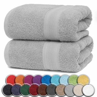 NatureMark Lot de 2 Serviettes de Sauna, Qualité Supérieure, 80 x 200 cm, 100% Coton, Gris Argent