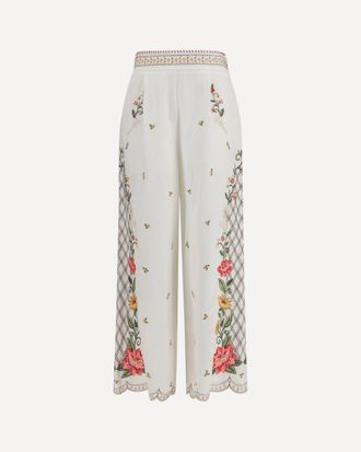 Farm Rio Floral embroidered wide-leg Pants Female XS